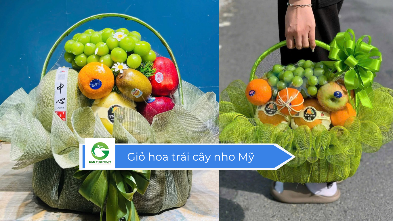 Giỏ hoa trái cây nho Mỹ - HOA QUẢ CẦN THƠ