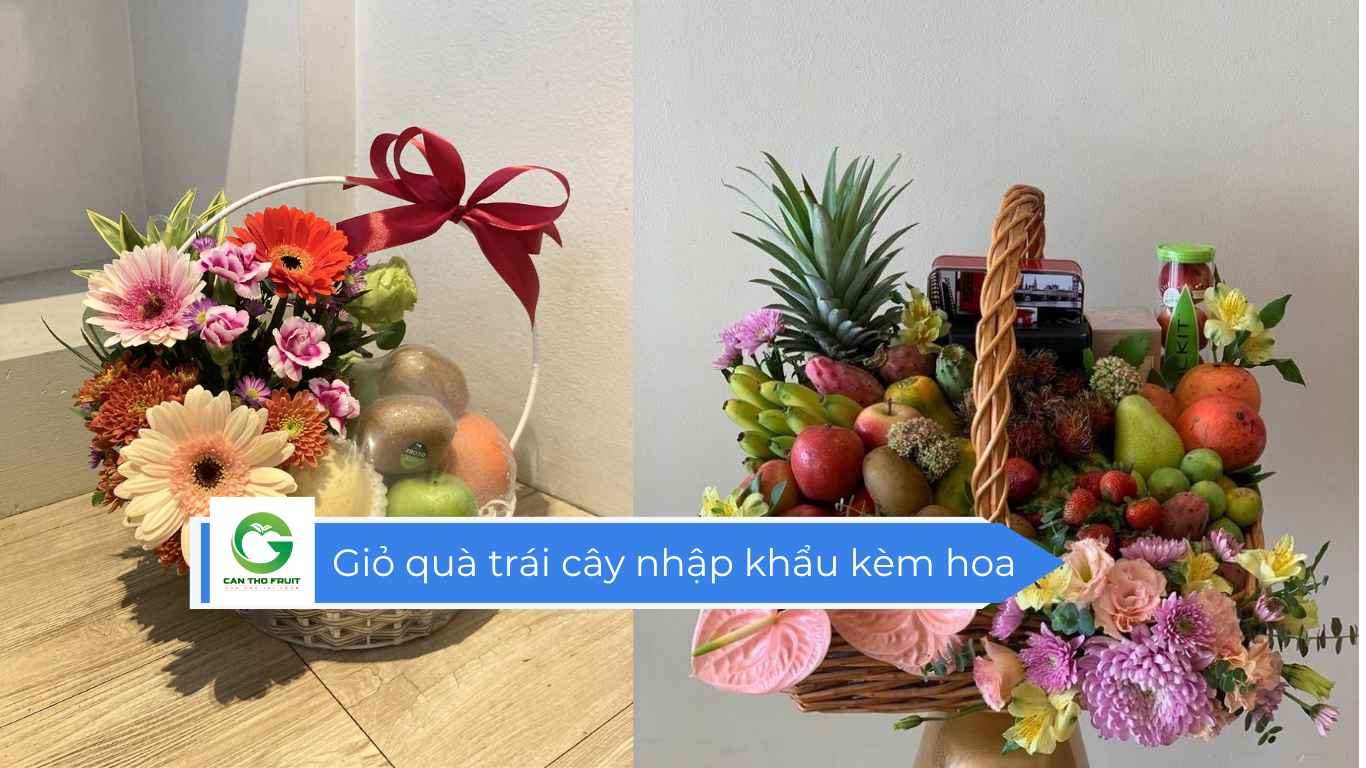 Giỏ quà trái cây nhập khẩu kèm hoa - HOA QUẢ CẦN THƠ